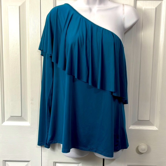 BOLD elements | Tops | Single Sleeve Blue Ruffle Blouse From Bold ...